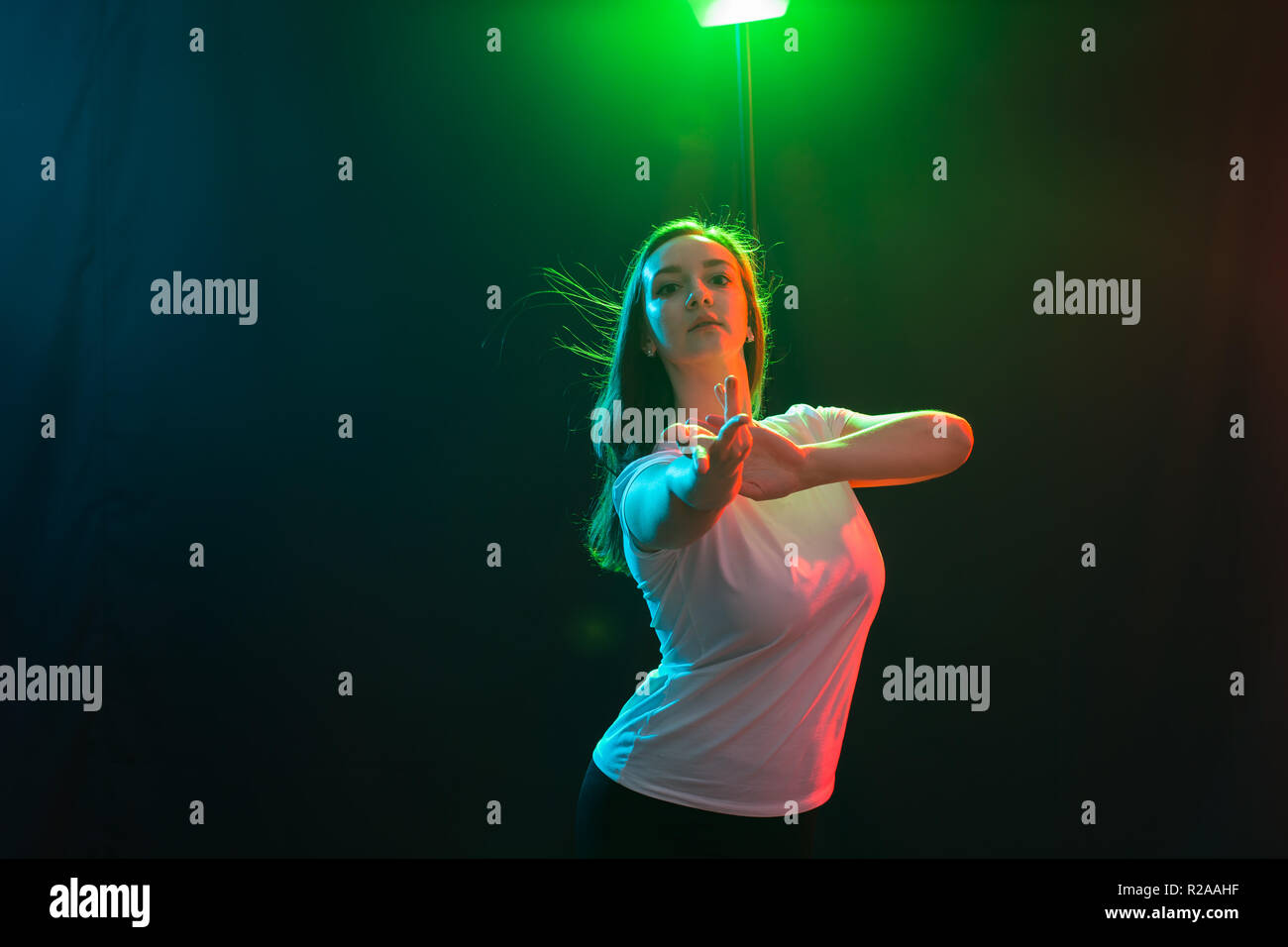 People and dancing concept - Close up portrait of jazz funk dancer ...