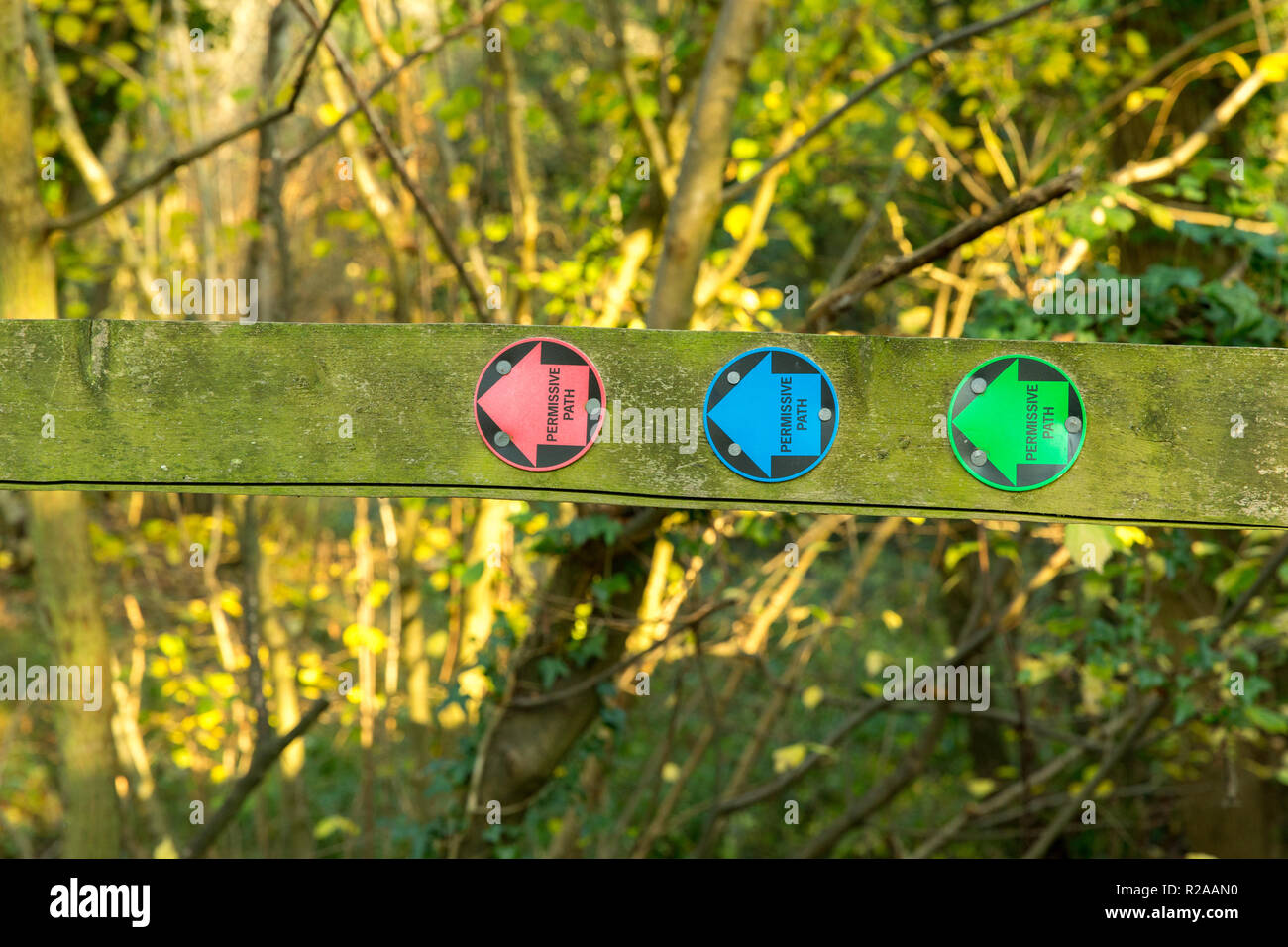 Folly Farm Centre near Bristol, coloured permissive path markers ...
