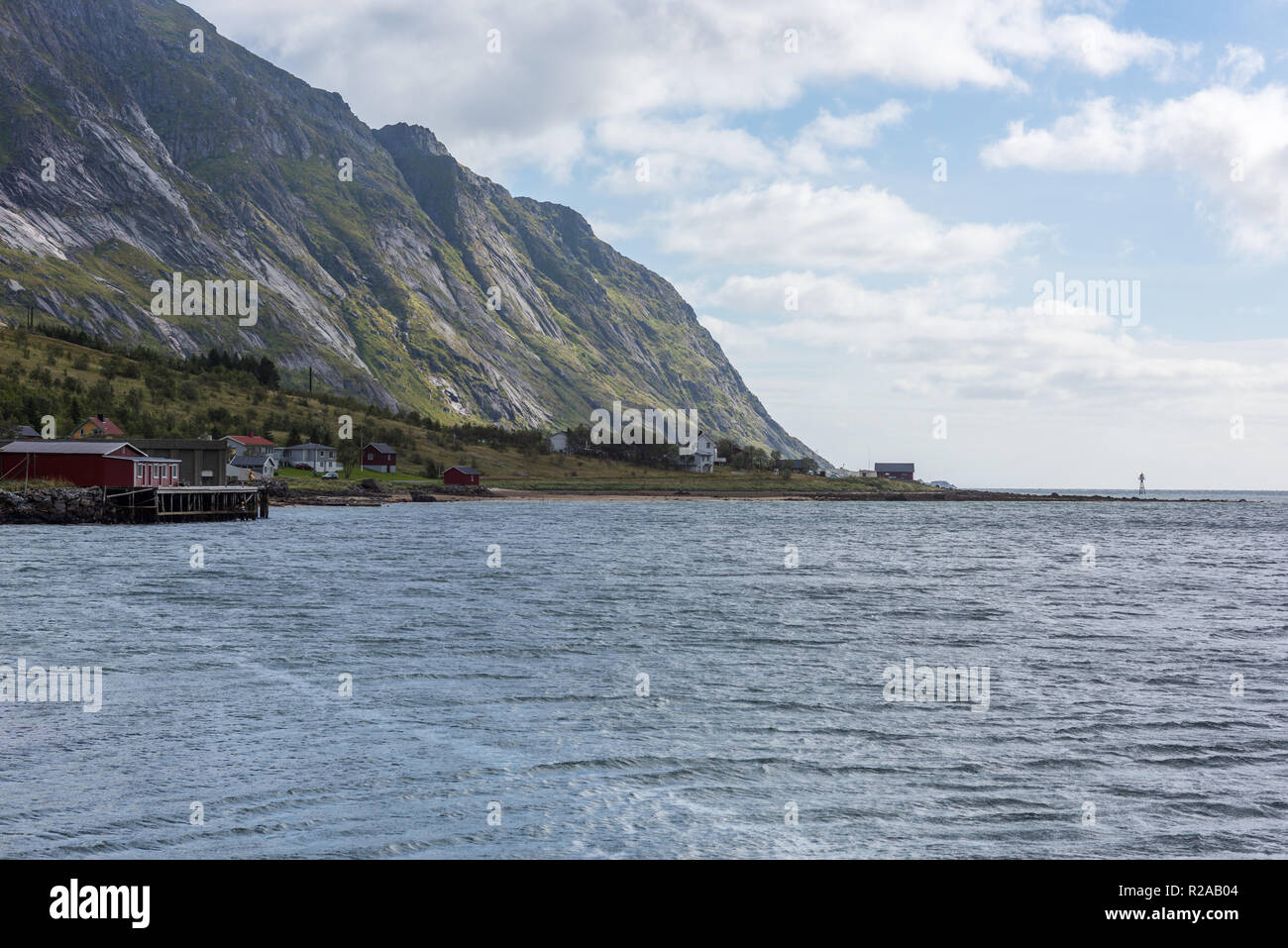 Mountain landscape with seaview at summer in Lofoten Islands. The ...