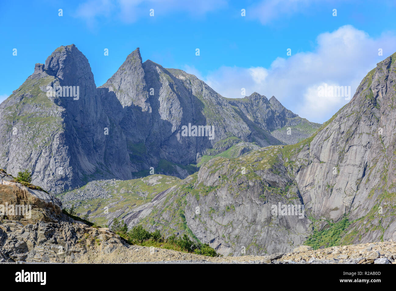 Mountain landscape at summer in Lofoten Islands. The beautiful nature ...