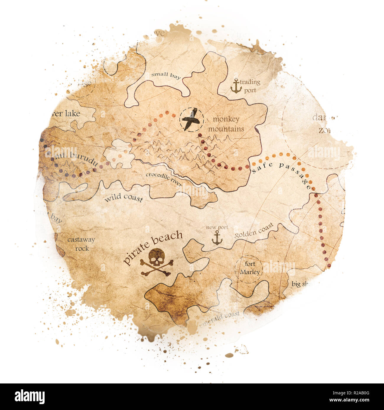 watercolor treasure map illustration Stock Photo - Alamy