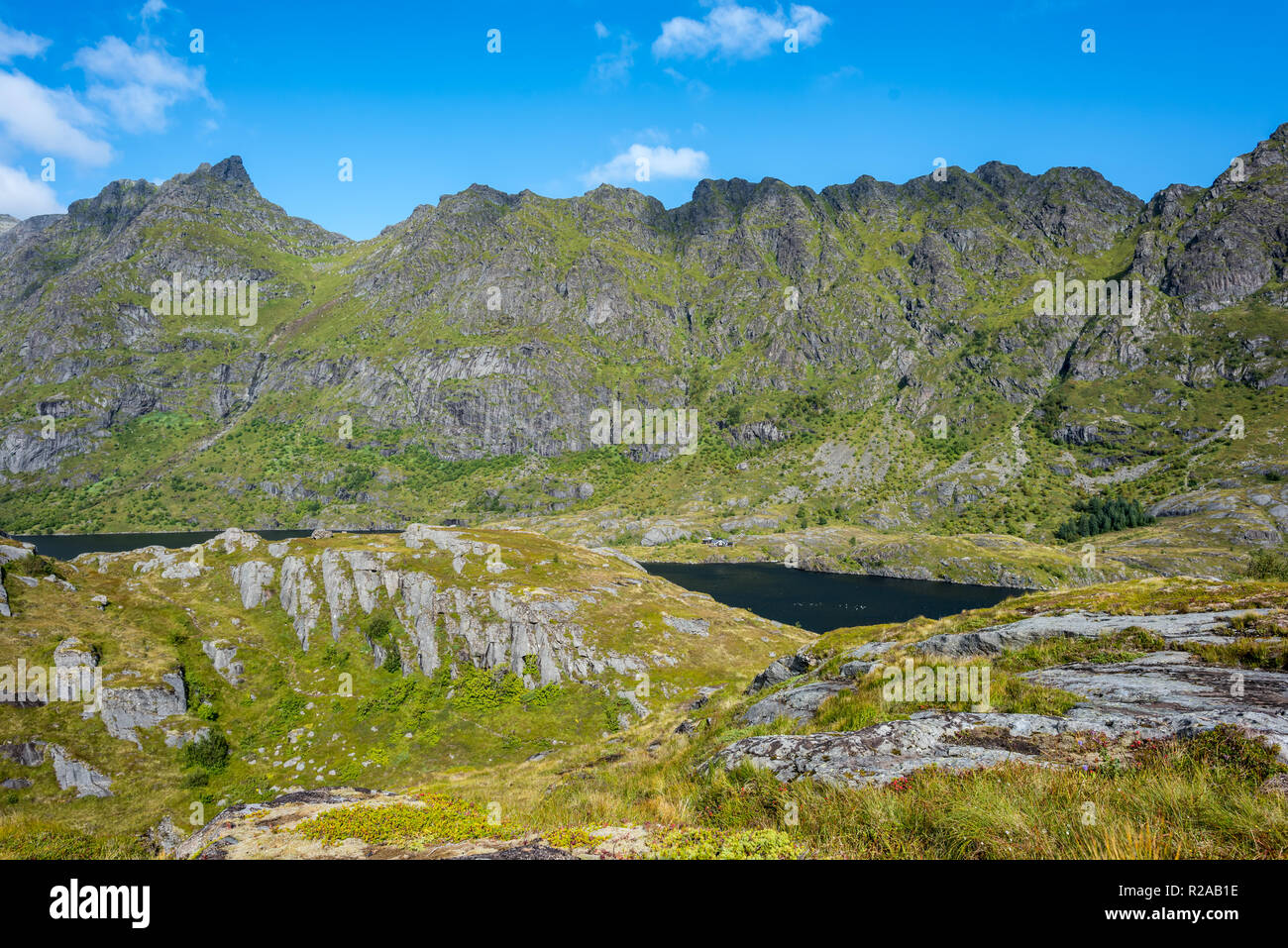 Mountain landscape at summer in Lofoten Islands. The beautiful nature ...