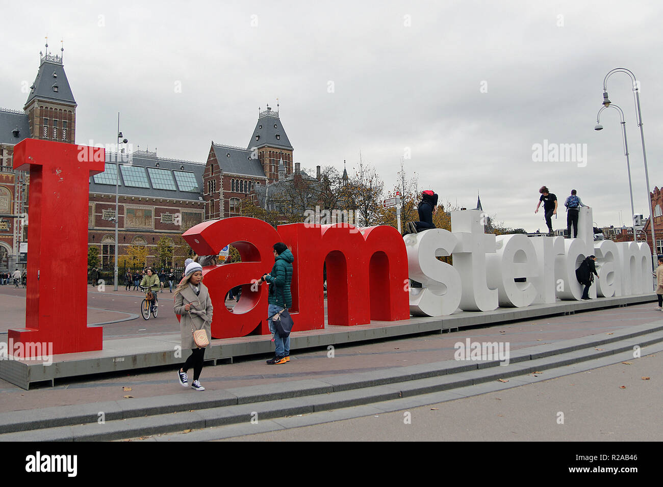 I Amsterdam symbol sign with the Rijksmuseum in the background Stock ...