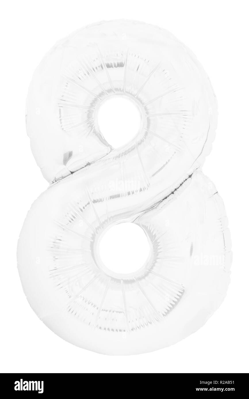White number eight 8 made of helium balloon isolated on white ...