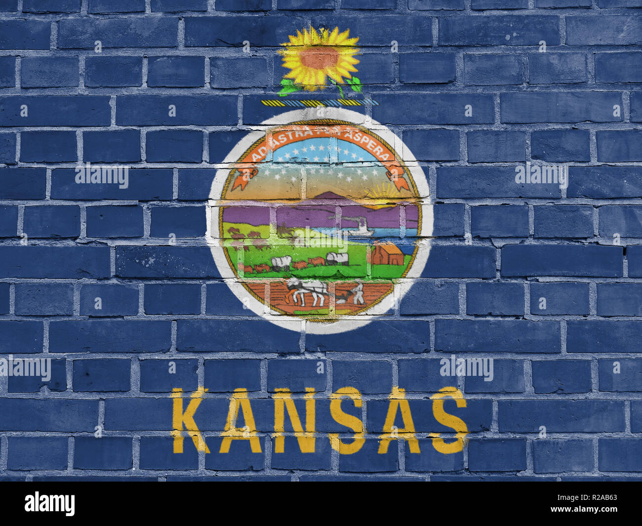 US States Concept: Kansas Flag Wall Background Texture Stock Photo - Alamy