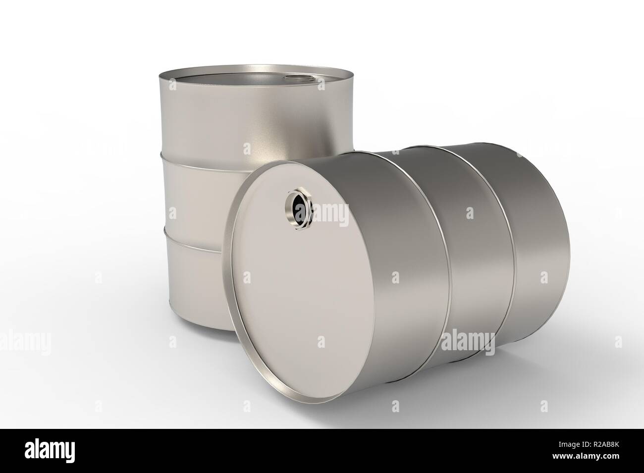 Two Metal Industrial Oil Barrels 3D rendering isolated on white ...