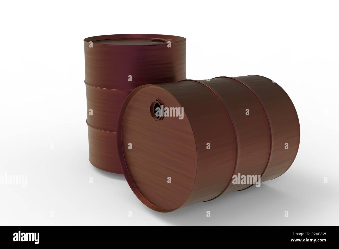 Two Metal Industrial Oil Barrels 3D rendering isolated on white ...