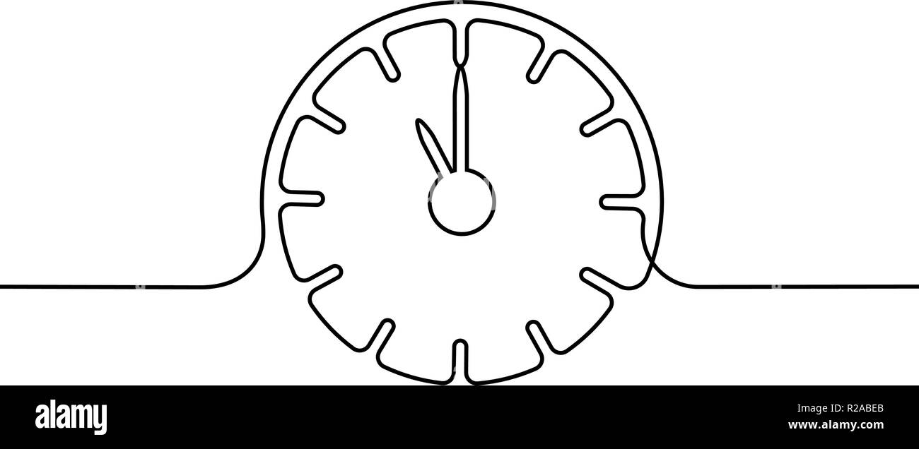 Continuous one line drawing. Clock with arrows icon on white background ...