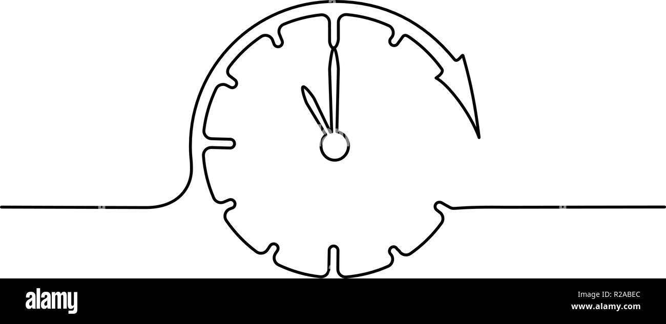 Continuous one line drawing. Clock with arrows icon on white background ...