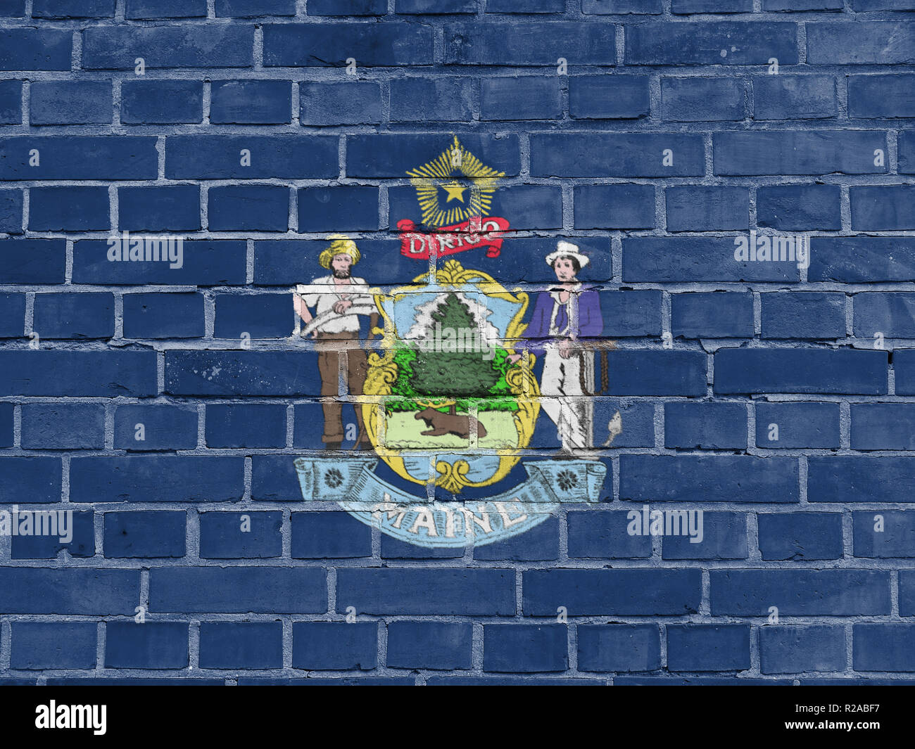 US States Concept: Maine Flag Wall Background Texture Stock Photo - Alamy