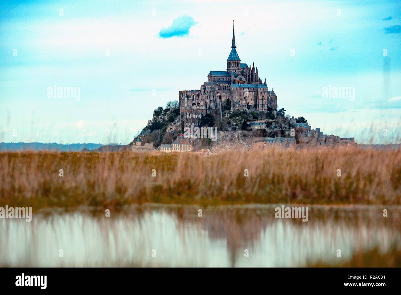 beautiful famous castle Mont-Saint-Michel, Normandy, France Stock Photo ...