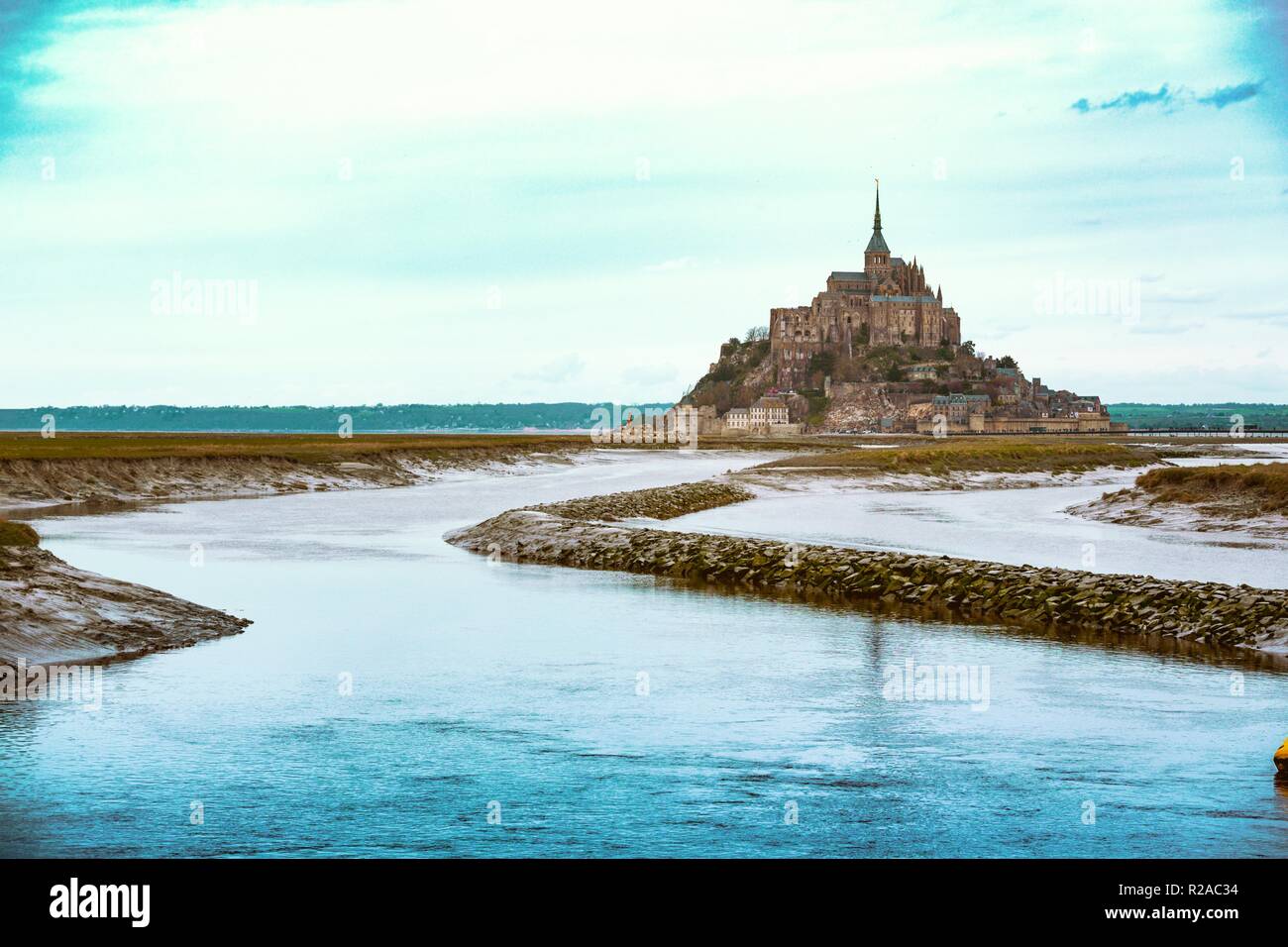 beautiful famous castle Mont-Saint-Michel, Normandy, France Stock Photo ...