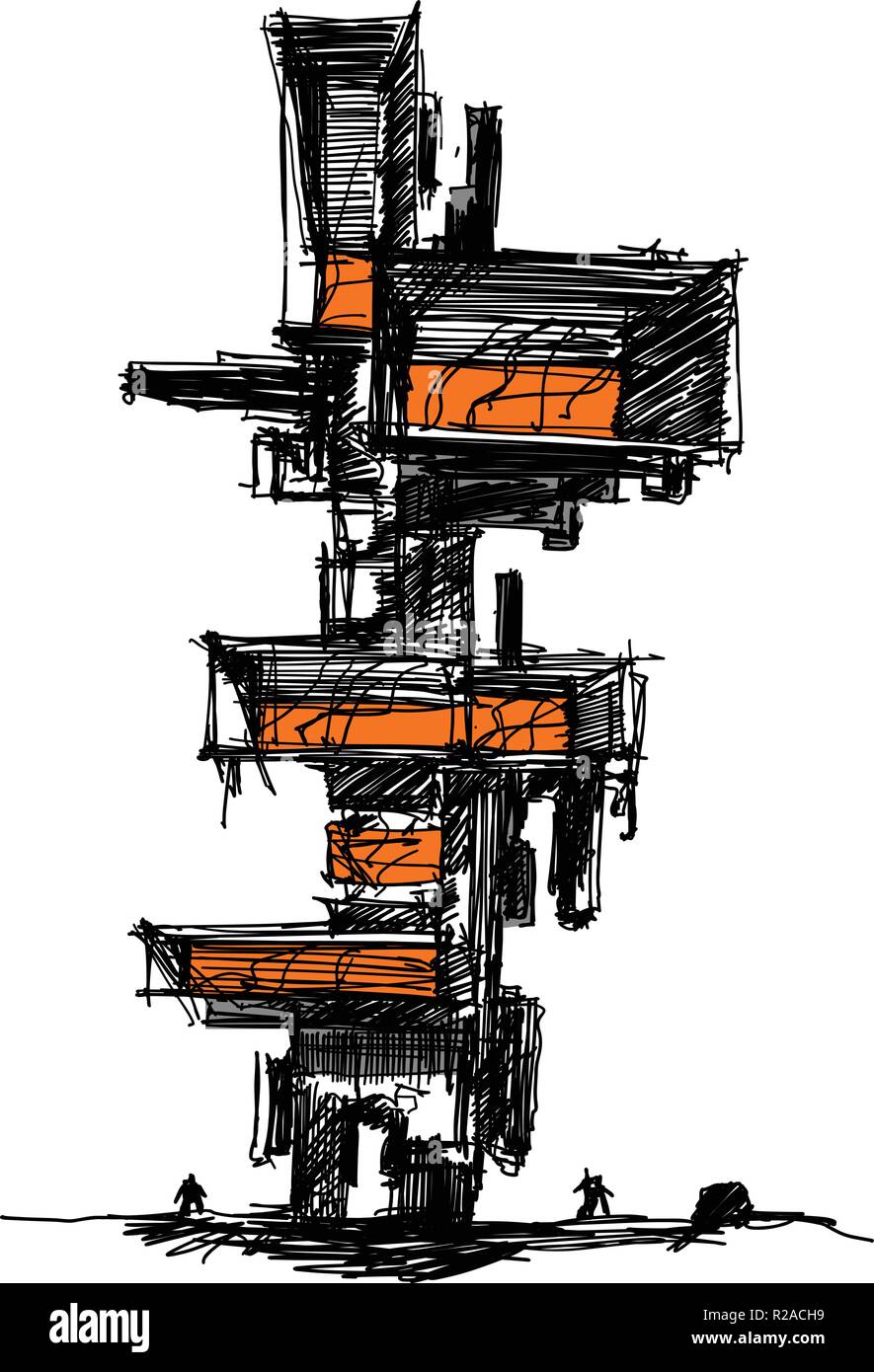 Futuristic Tower Drawing
