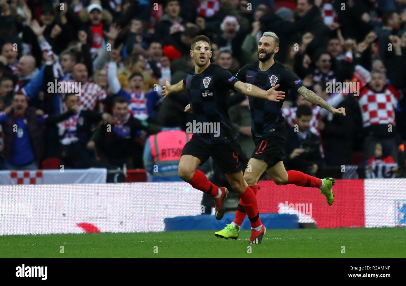 London, UK. 18th Nov 2018.Andrej Kramaric (C-9) celebrates after his ...