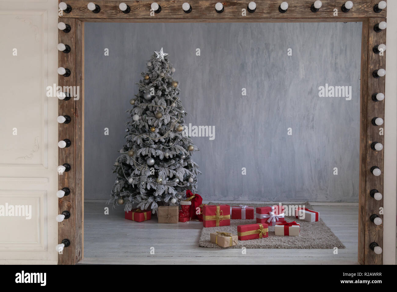 Christmas Interior home decor gifts new year tree Stock Photo - Alamy