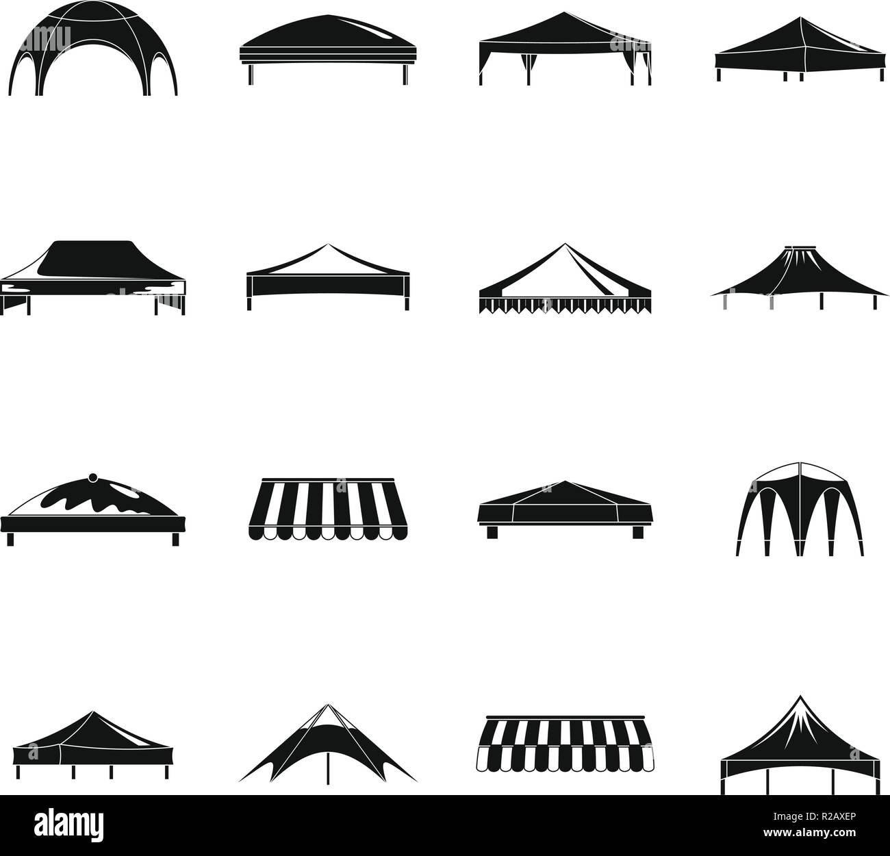 Canopy shed overhang icons set. Simple illustration of 16 canopy shed ...