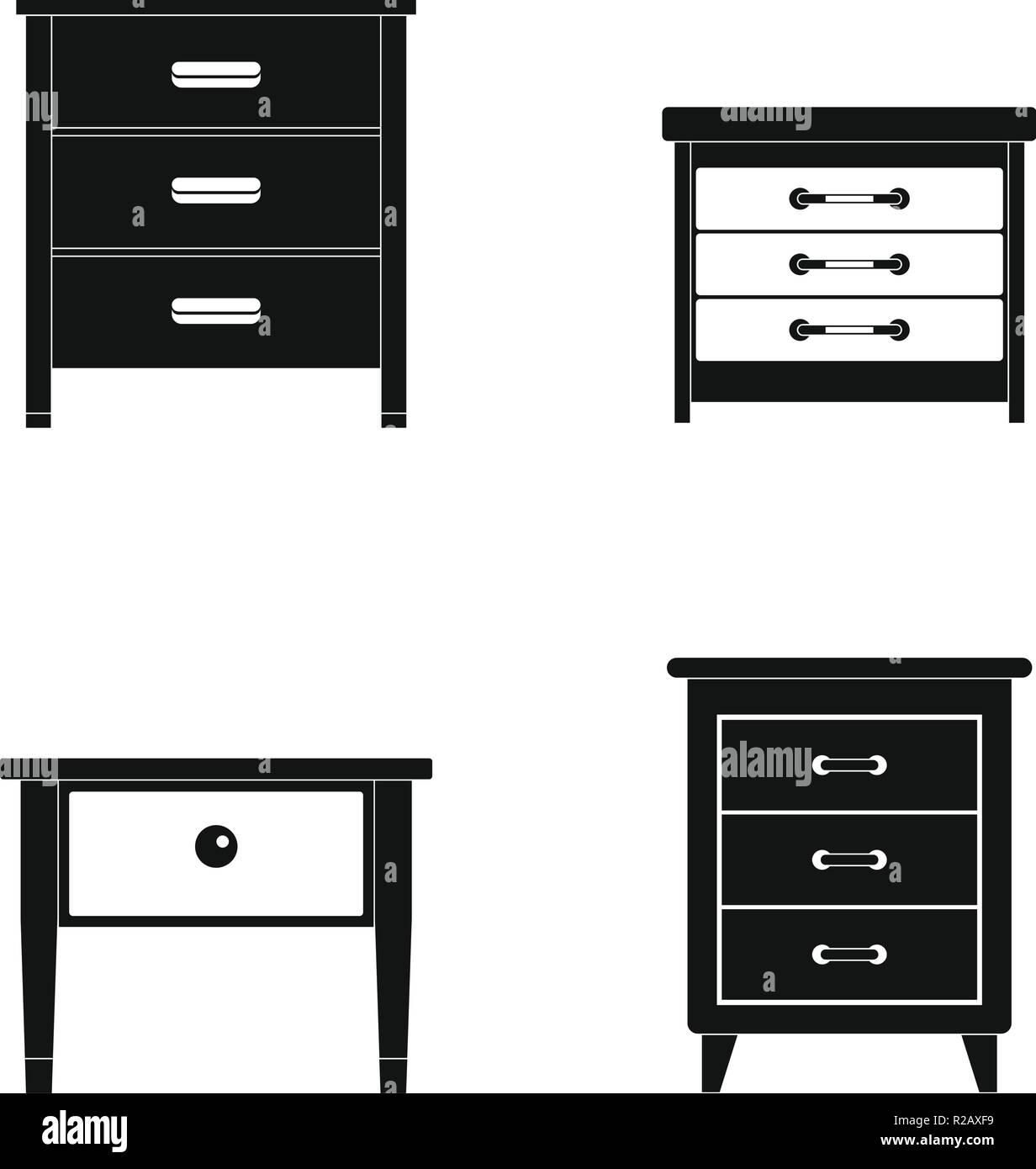 Nightstand bedside icons set. Simple illustration of 4 nightstand ...