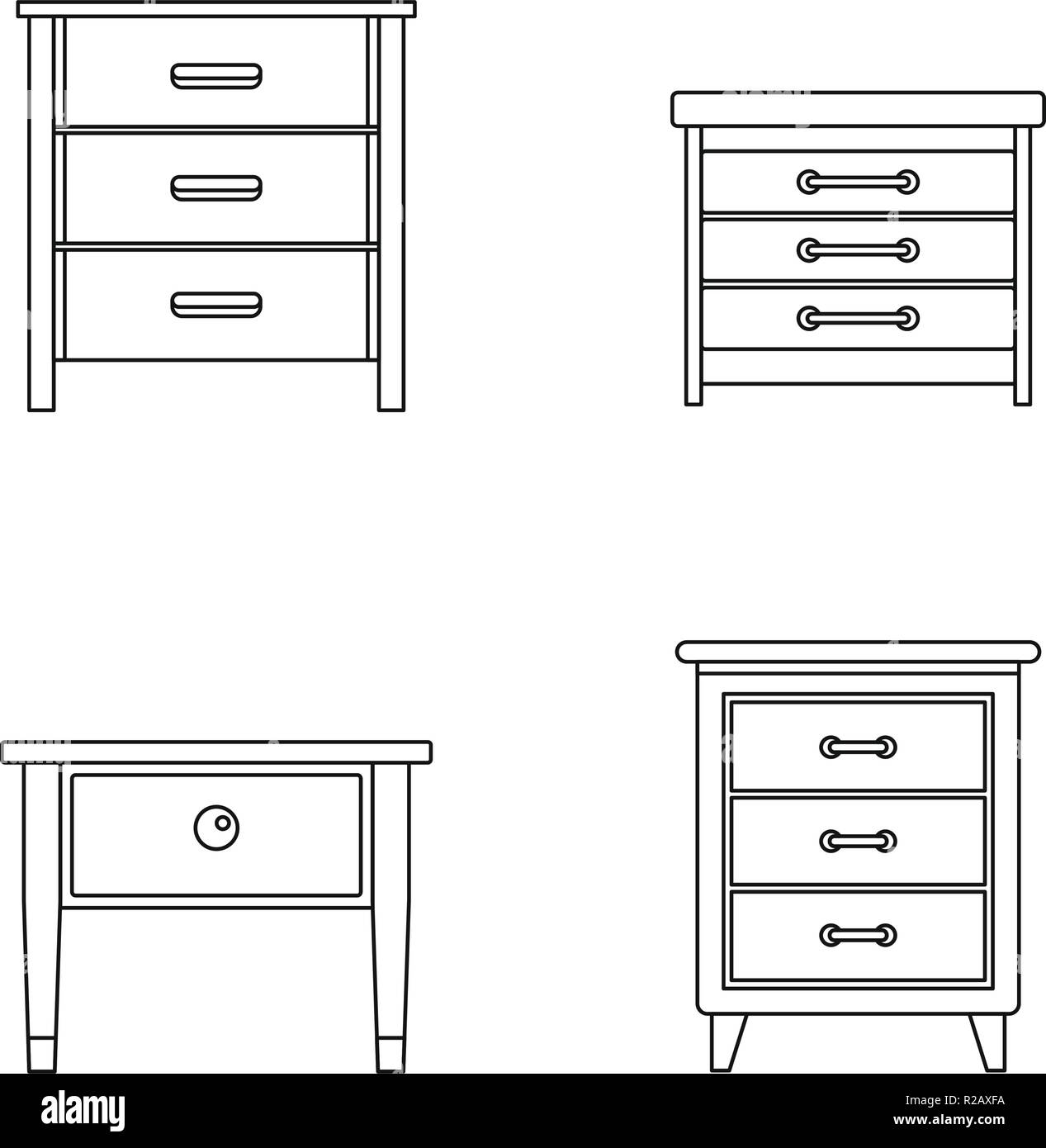 Nightstand bedside icons set. Outline illustration of 4 nightstand ...