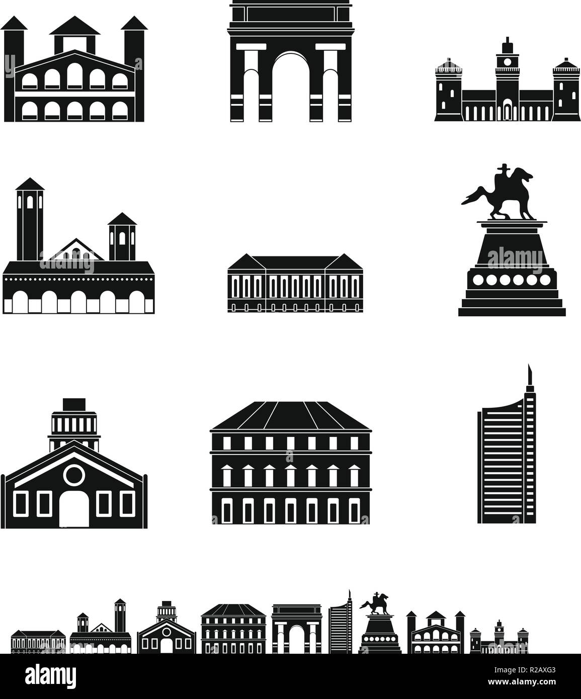 Milan Italy city skyline icons set. Simple illustration of 9 Milan ...