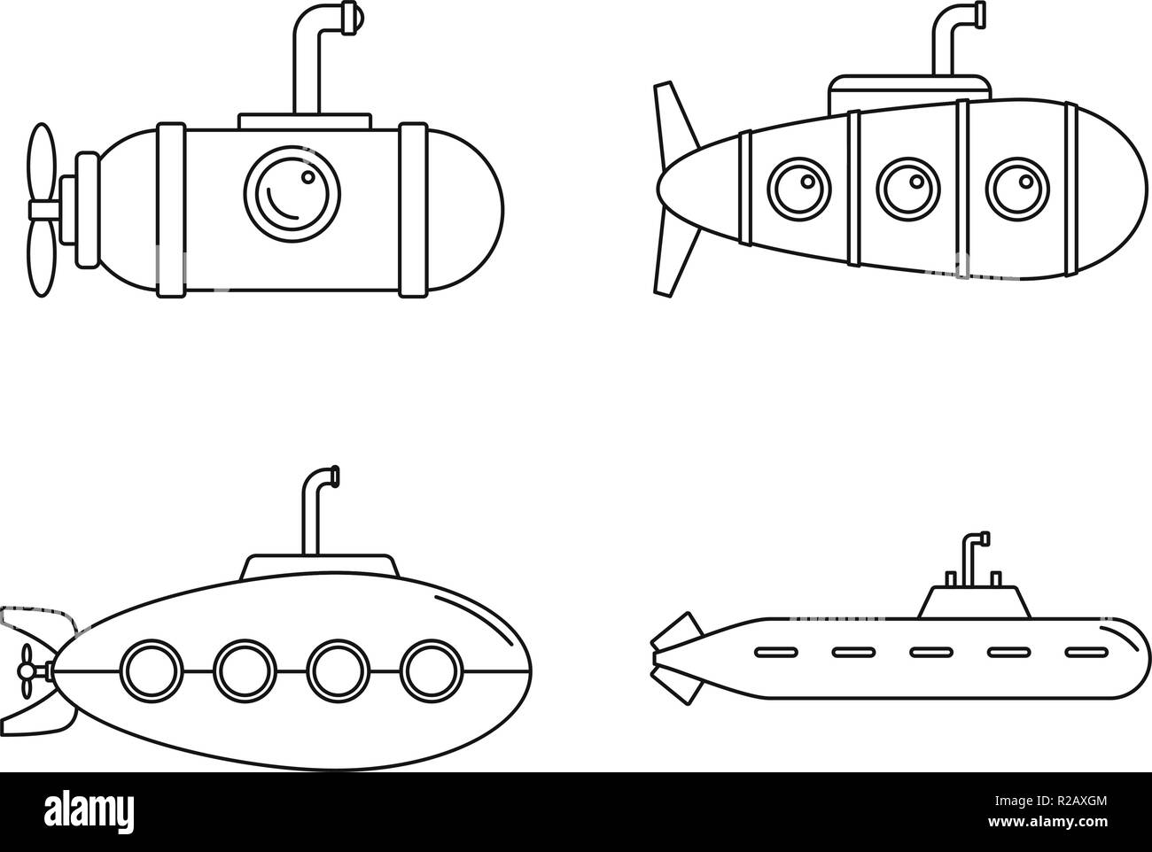 Periscope submarine telescope icons set. Outline illustration of 4 ...