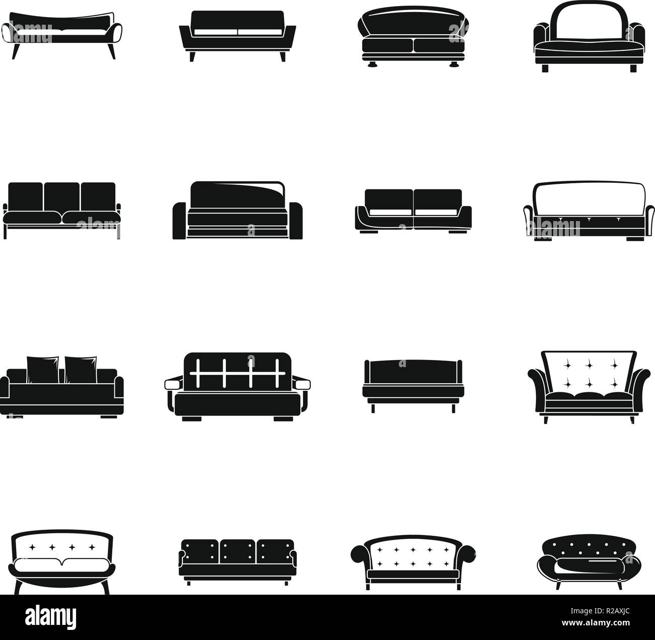 Sofa chair room couch icons set. Simple illustration of 16 sofa chair ...
