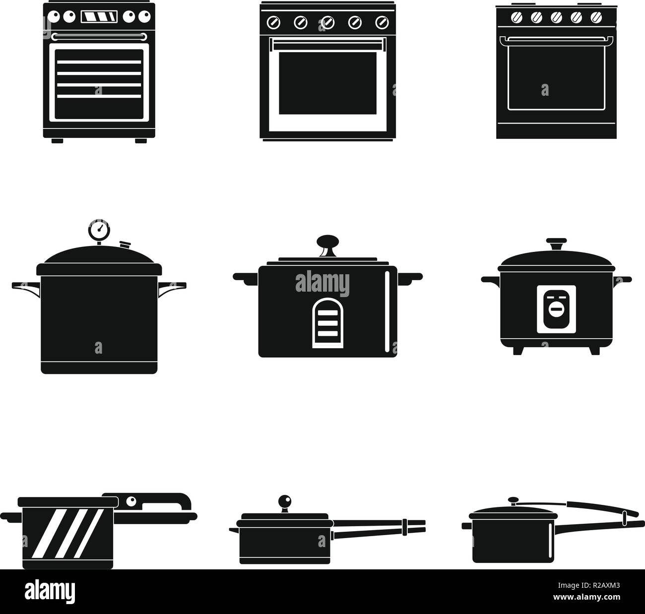 Cooker oven stove pan burner icons set. Simple illustration of 9 cooker ...