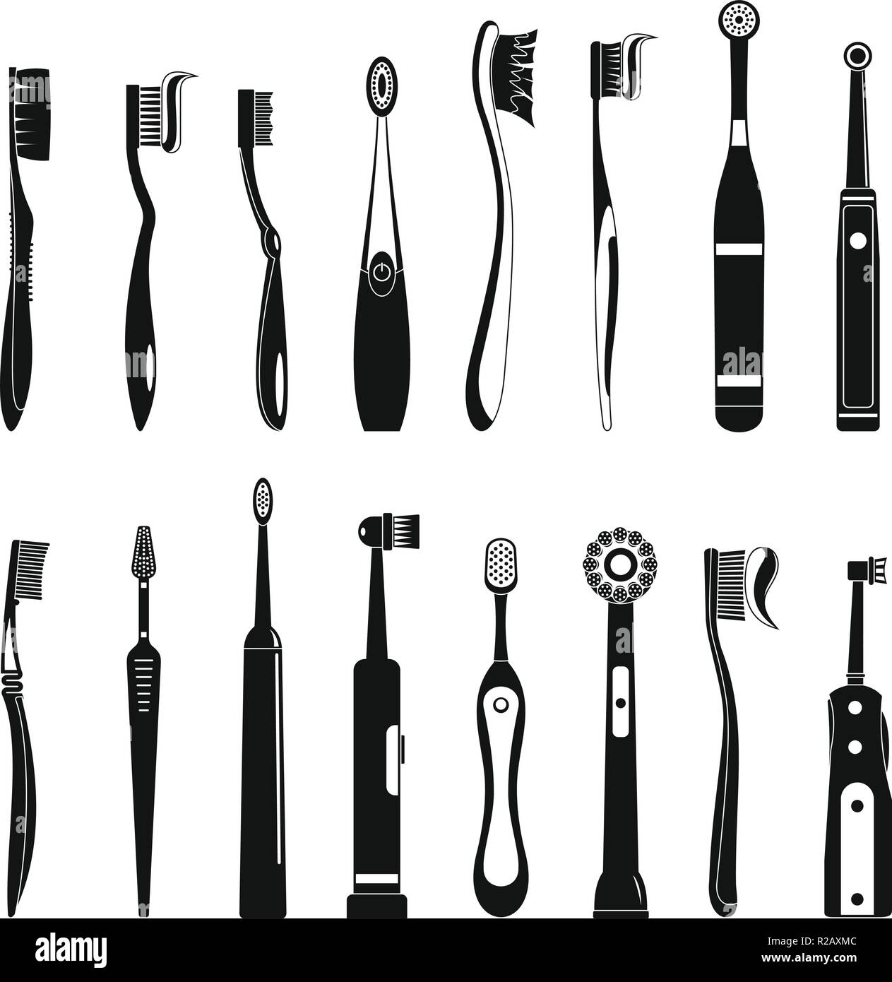 Toothbrush dental icons set. Simple illustration of 16 toothbrush ...