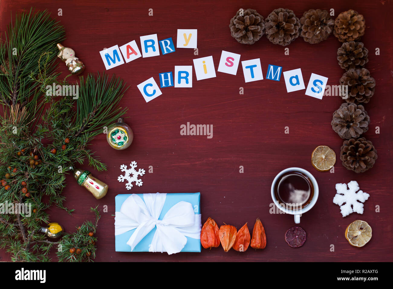 Christmas background new year coniferous branches presents winter ...