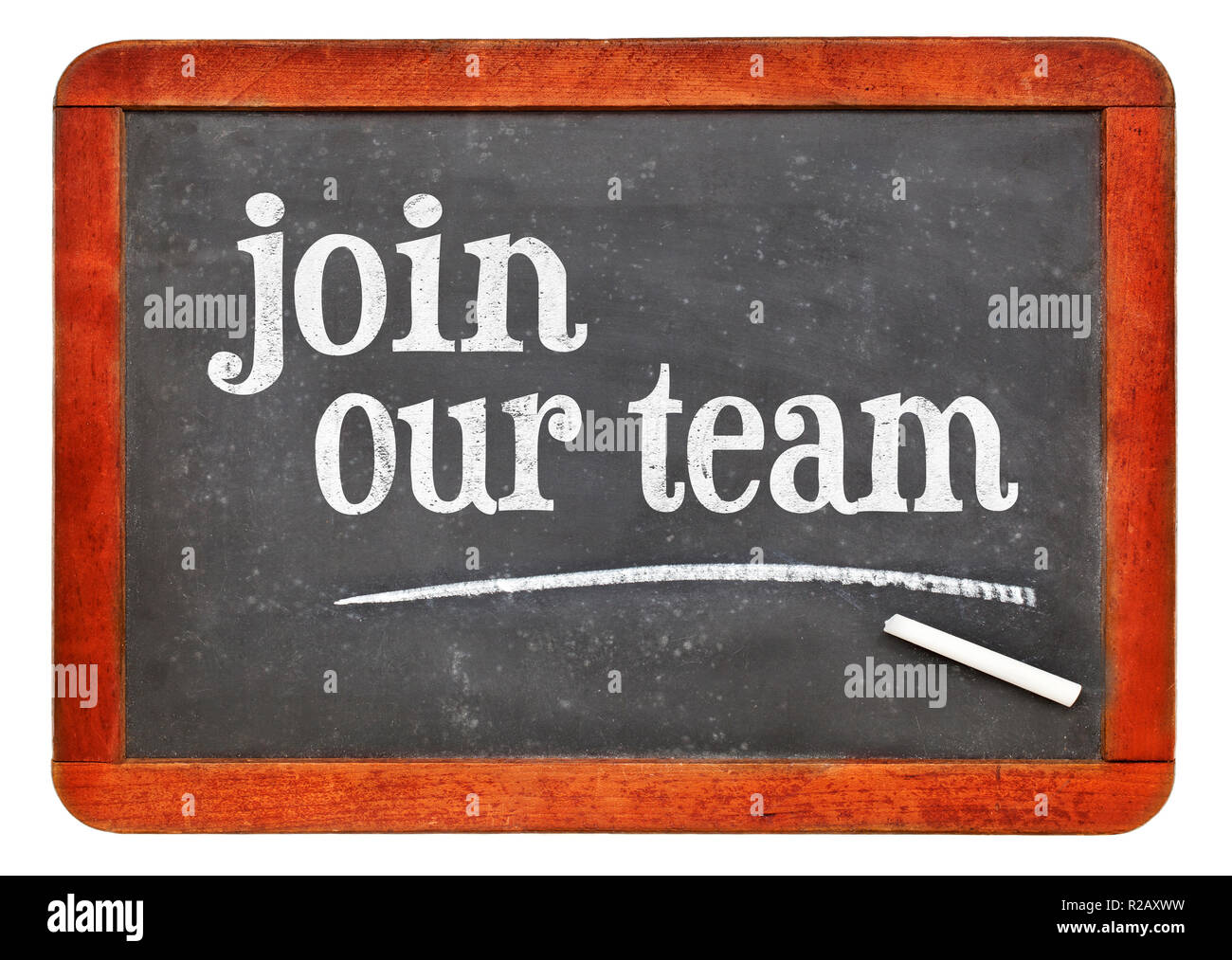 Join our team sign - white chalk text on a vintage slate blackboard ...