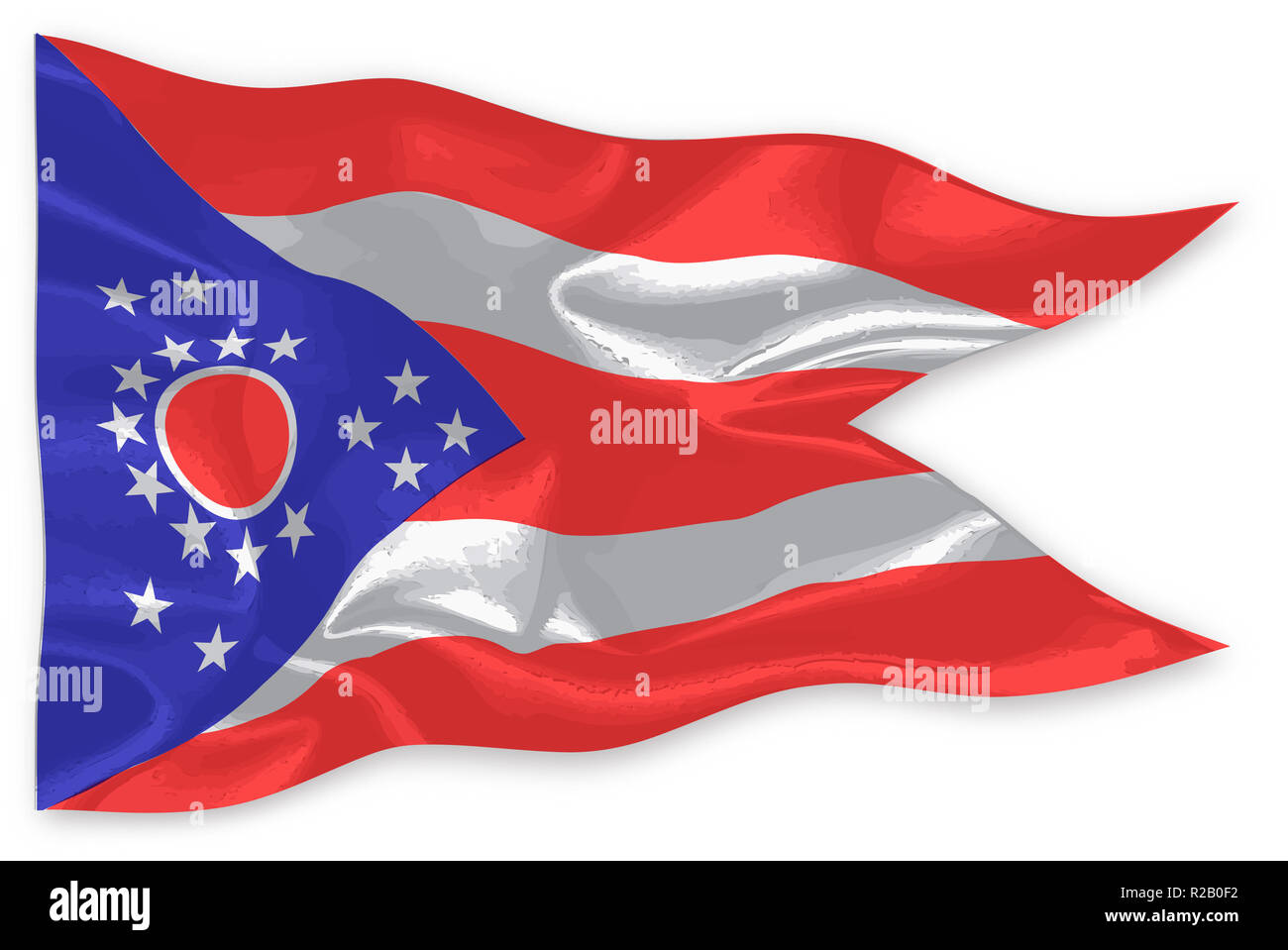 The flag of the USA state of Ohio fluttering over a white background ...