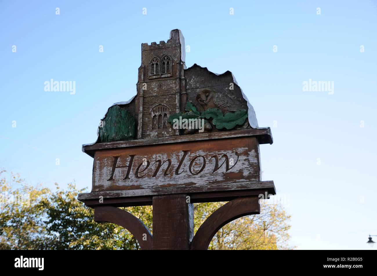 Village sign, Henlow, Bedfordshire Stock Photo - Alamy