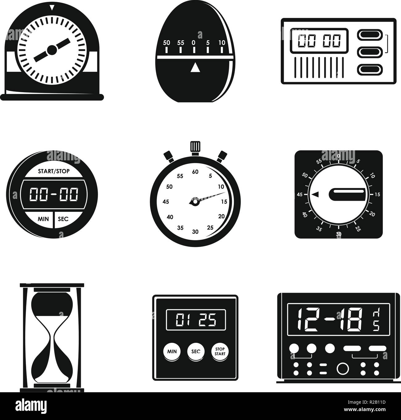 Kitchen timer icons set. Simple illustration of 9 kitchen timer icons ...