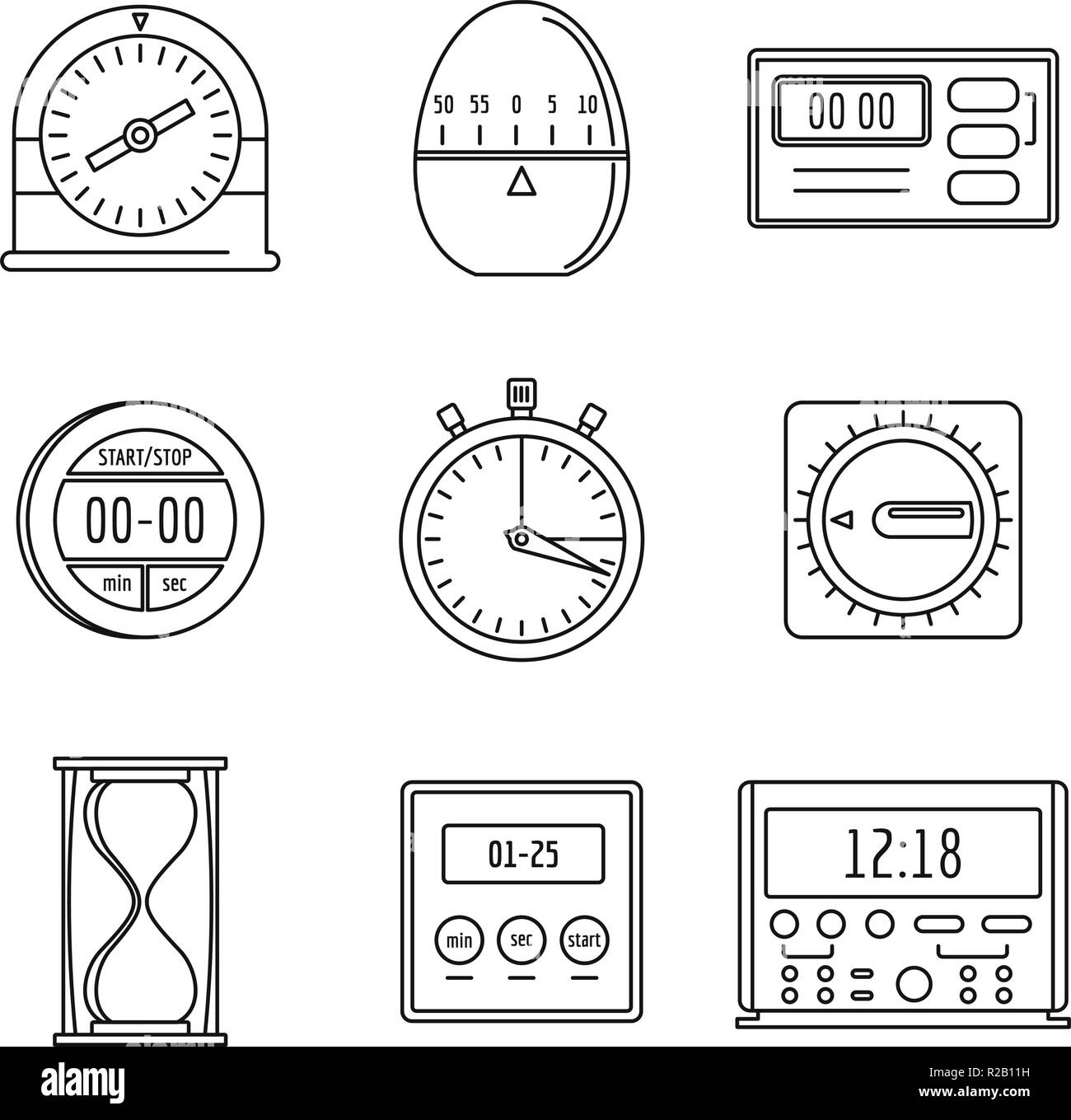 Kitchen timer icons set. Outline illustration of 9 kitchen timer icons for web Stock Vector ...