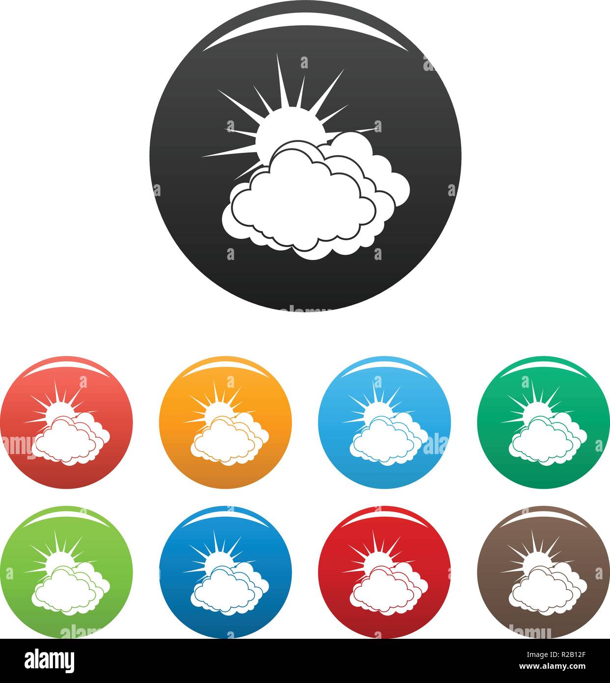 Blue cloudy sun icon. Simple illustration of blue cloudy sun vector ...