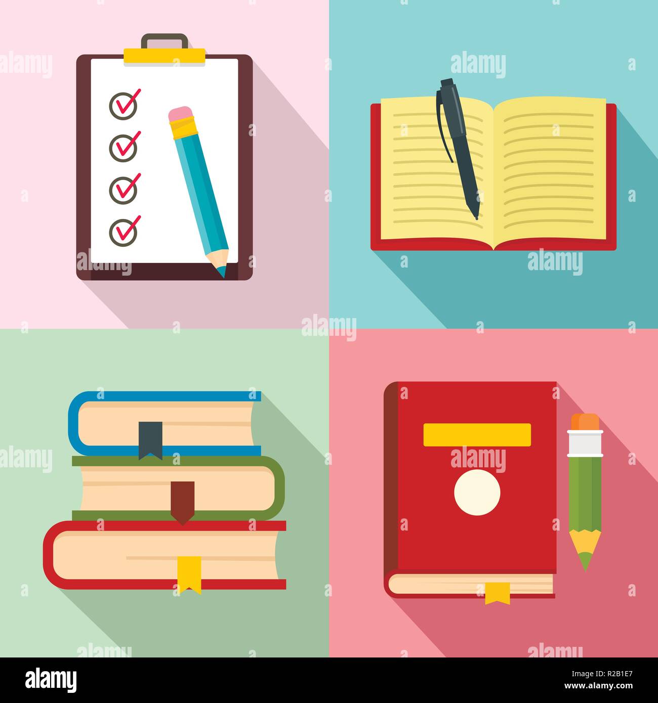 Homework study school icons set. Flat illustration of 4 homework study ...