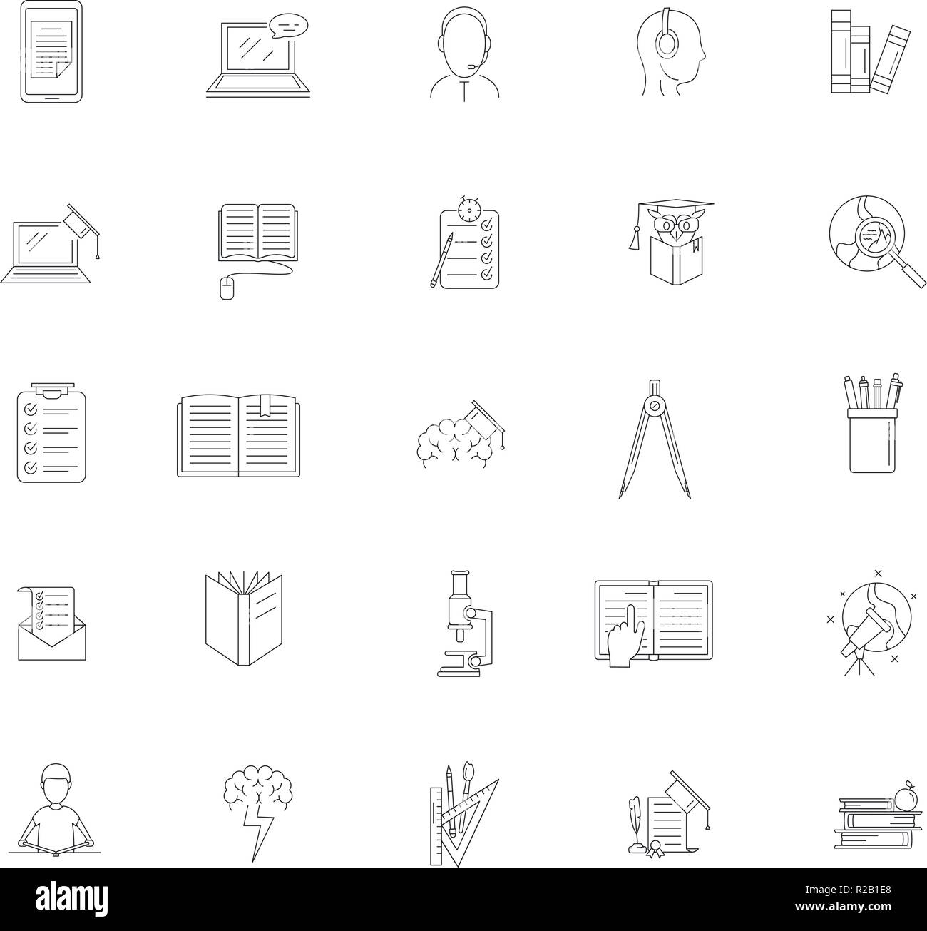 Homework study school icons set. Outline illustration of 25 homework ...