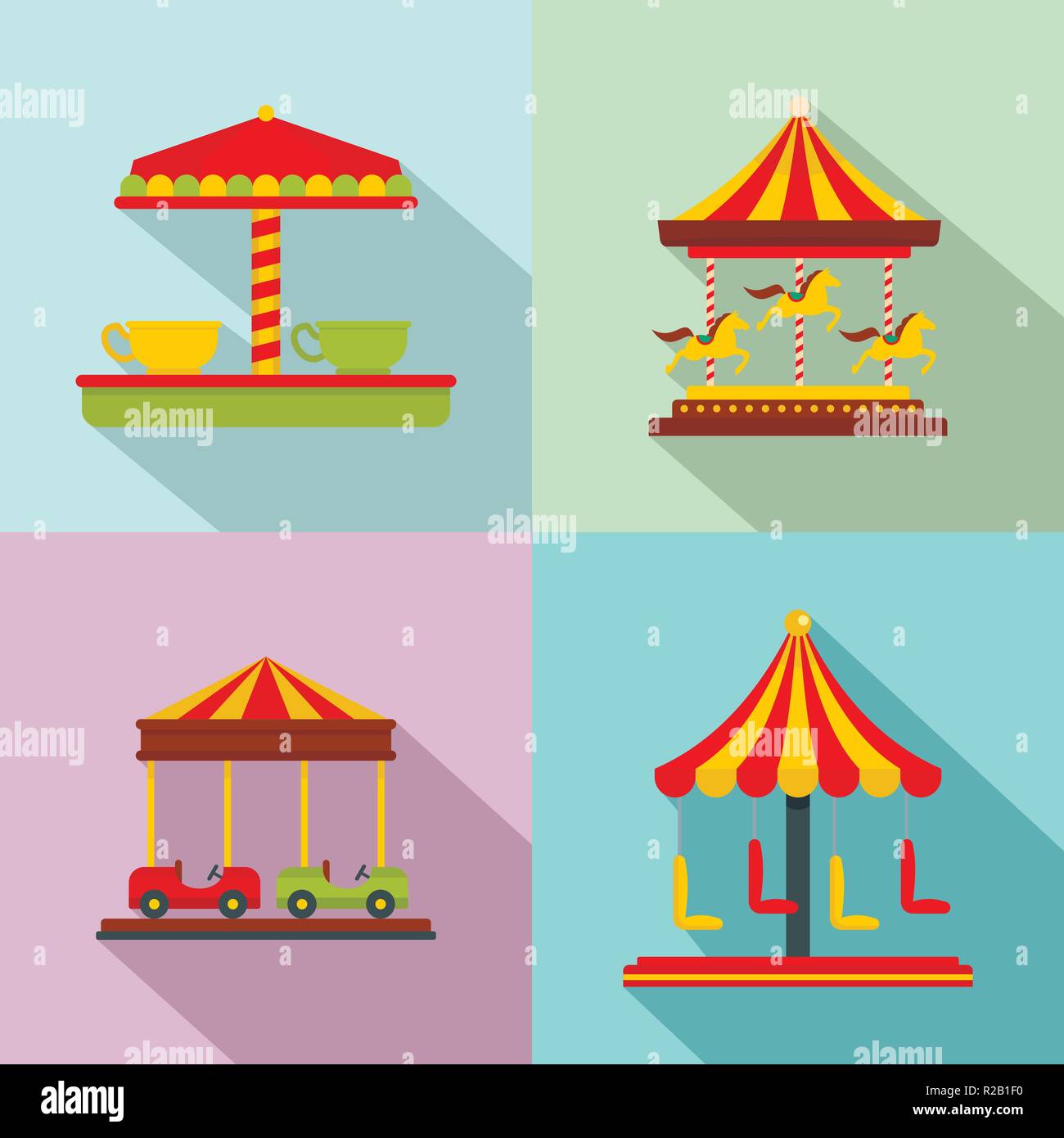 Carousel carnival horse icons set. Flat illustration of 4 carousel ...