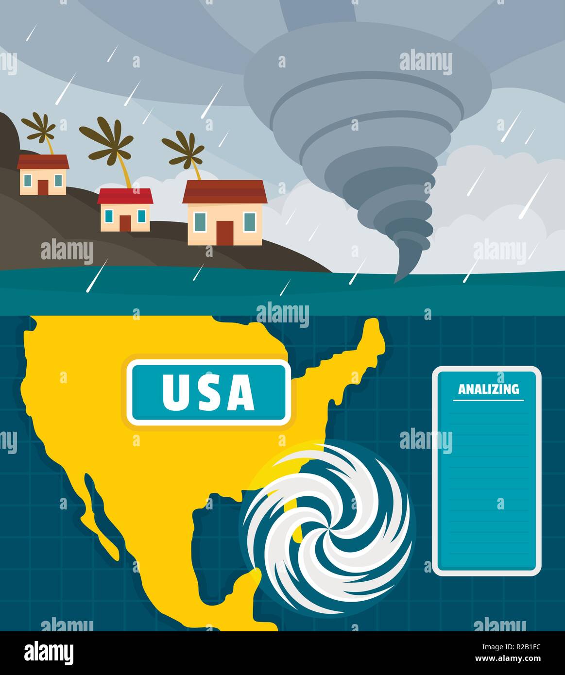 Hurricane storm tornado damage banner concept set. Flat illustration of ...