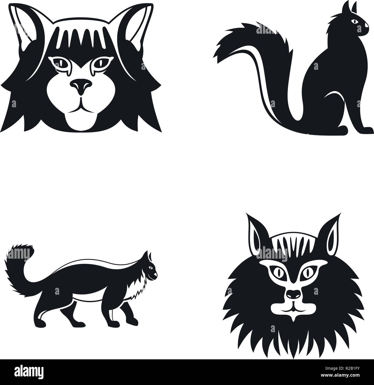 Maine coon cat profile icons set. Simple illustration of 4 maine coon ...