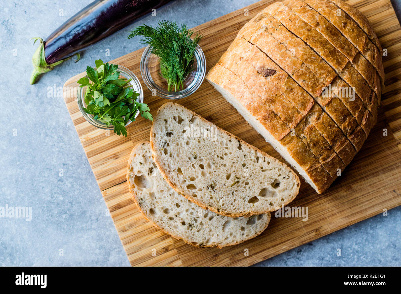 Aubergine Bread Slices with Roasted Eggplant, Parsley, Dill and Tulum ...