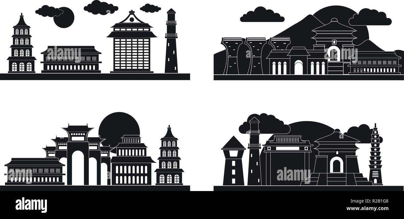 taipei banner concept set. Simple illustration of 4 Taipei taiwan city ...
