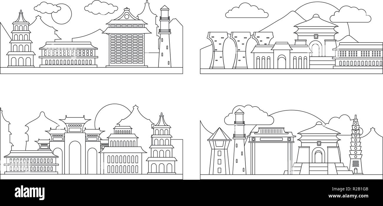 taipei banner concept set. Outline illustration of 4 Taipei taiwan city ...