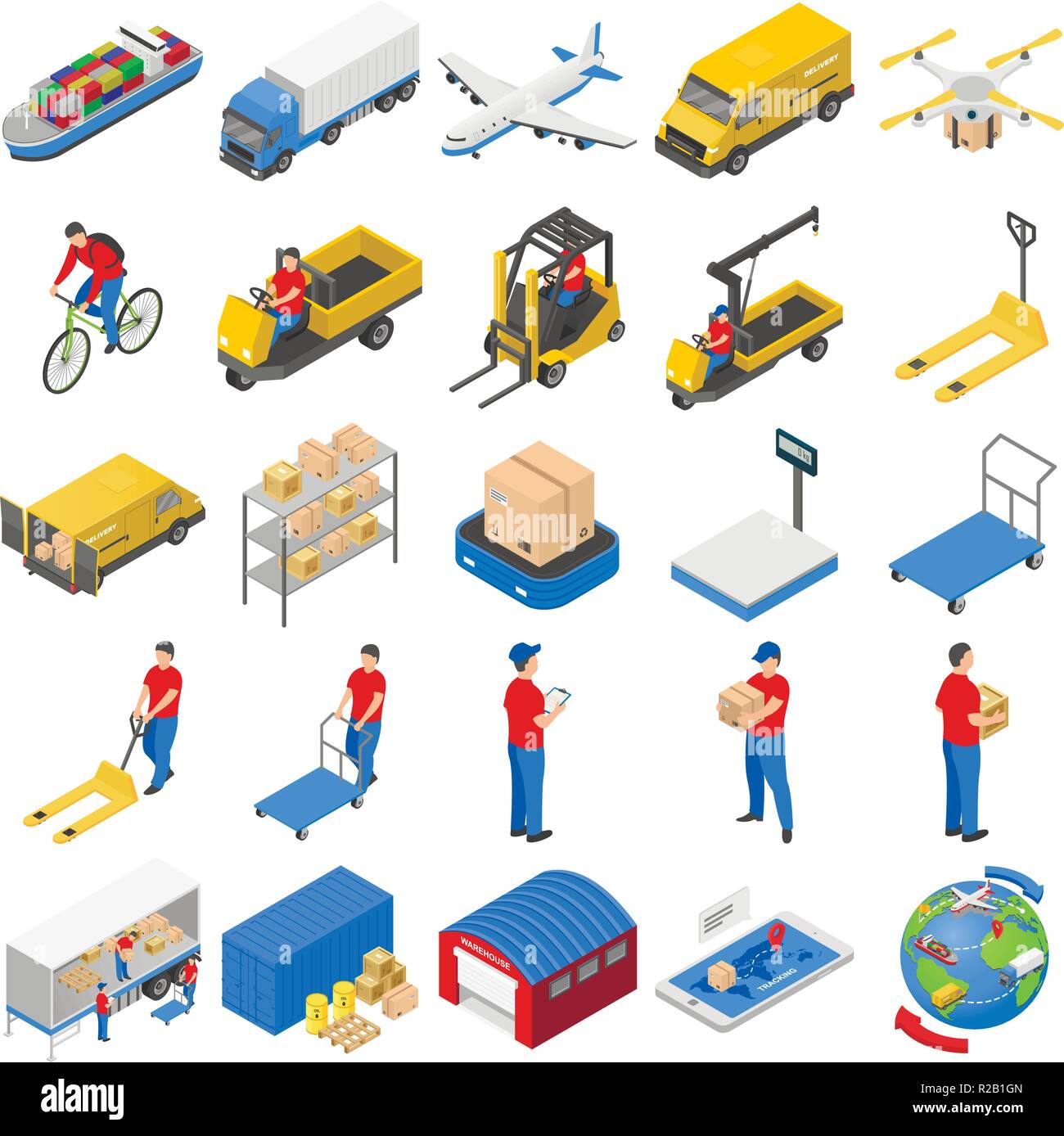 Logistic delivery icons set. Isometric illustration of 25 logistic delivery robot factory vector ...