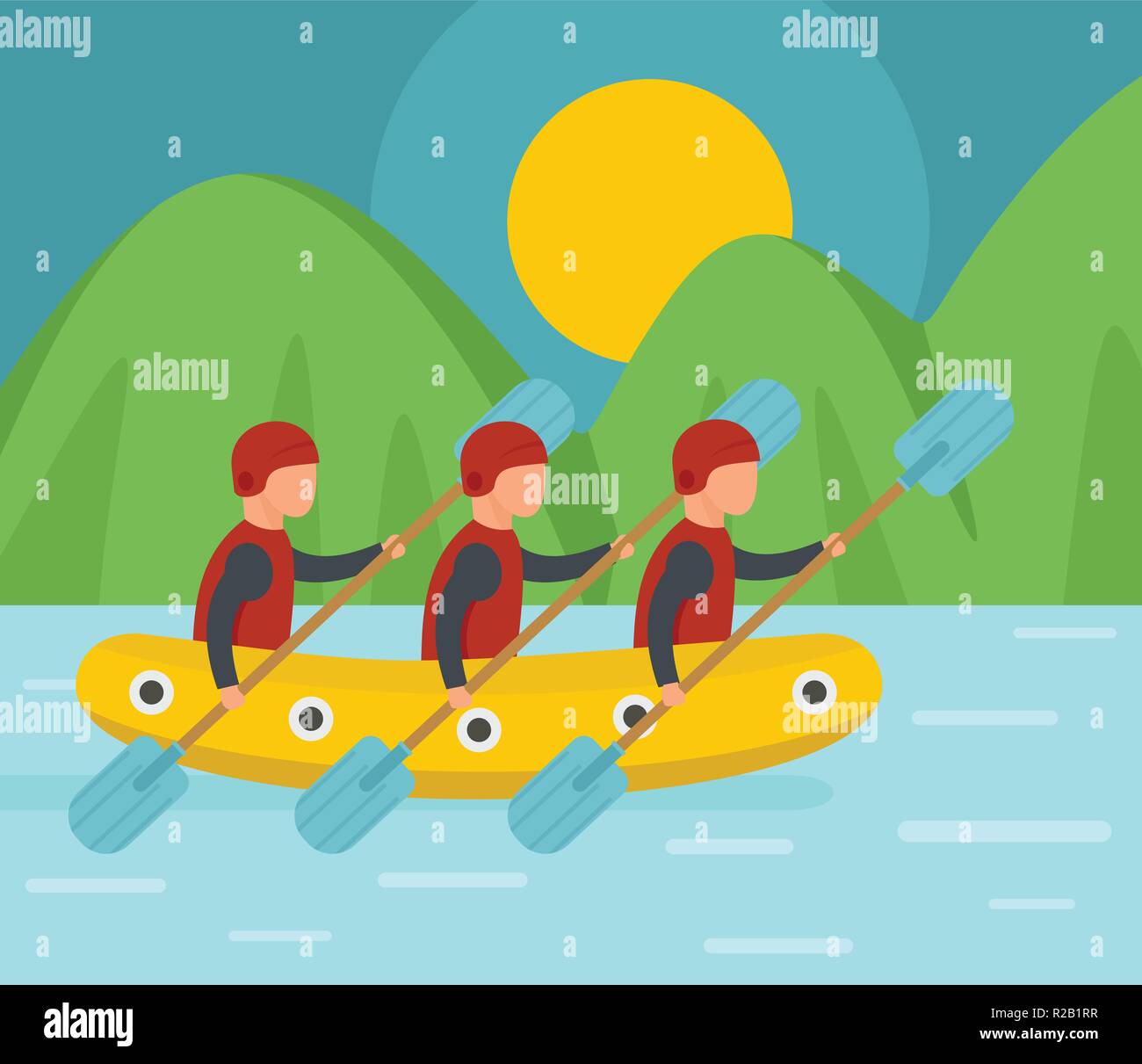 Mounting rafting background. Flat illustration of mounting rafting ...