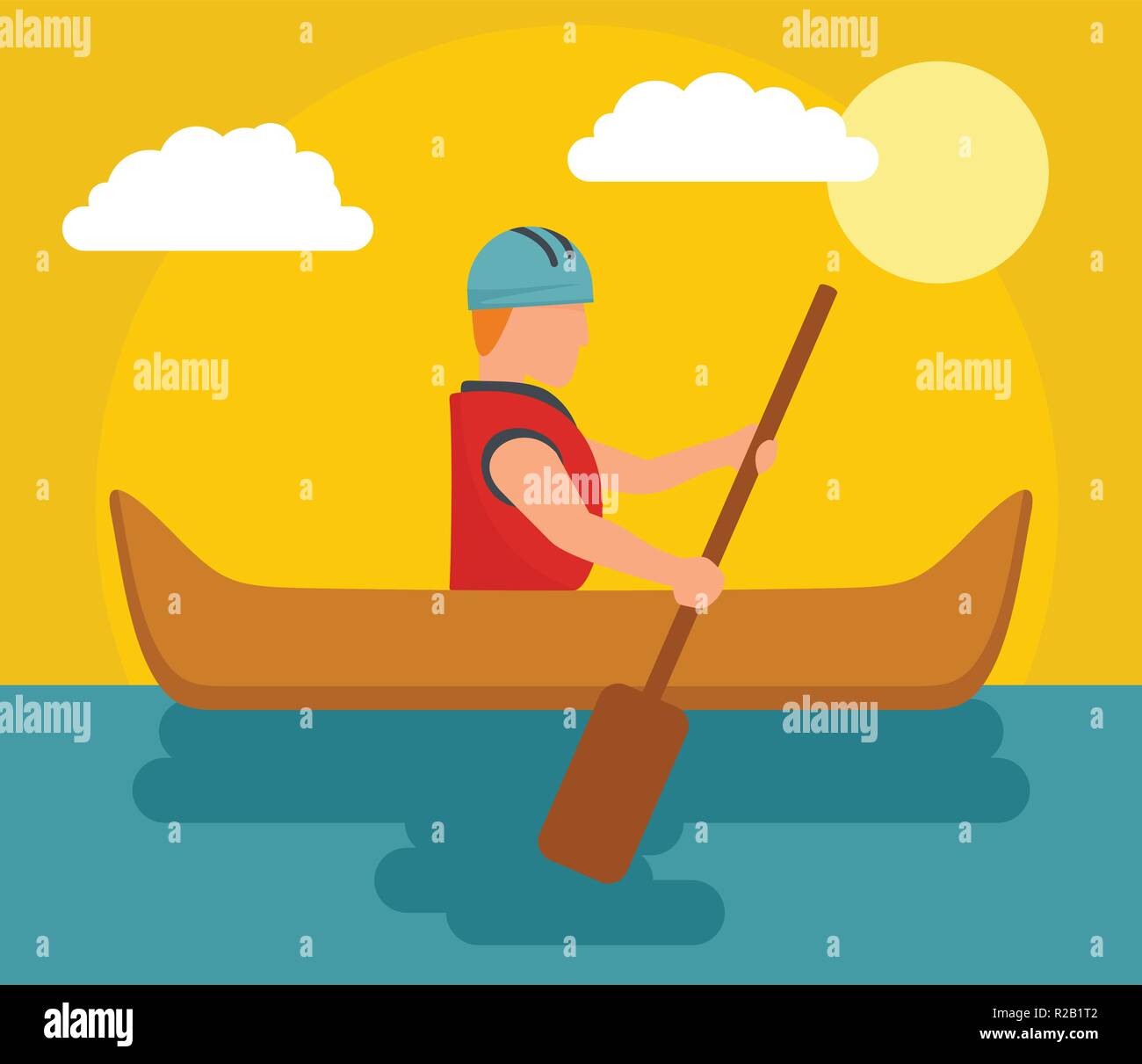 One man rafting background. Flat illustration of one man rafting vector ...