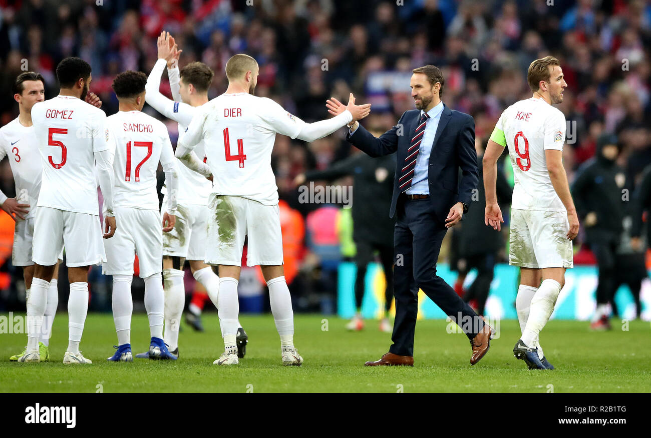 England manager Gareth Southgate (centre) celebrates after the final ...