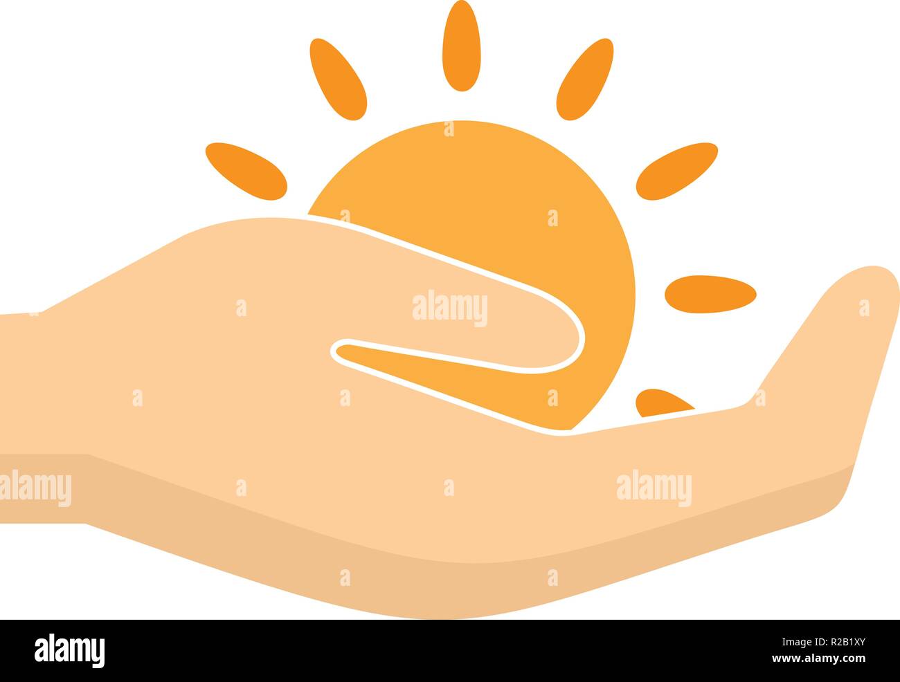 Sun in hand logo. Flat illustration of sun in hand vector logo for web ...