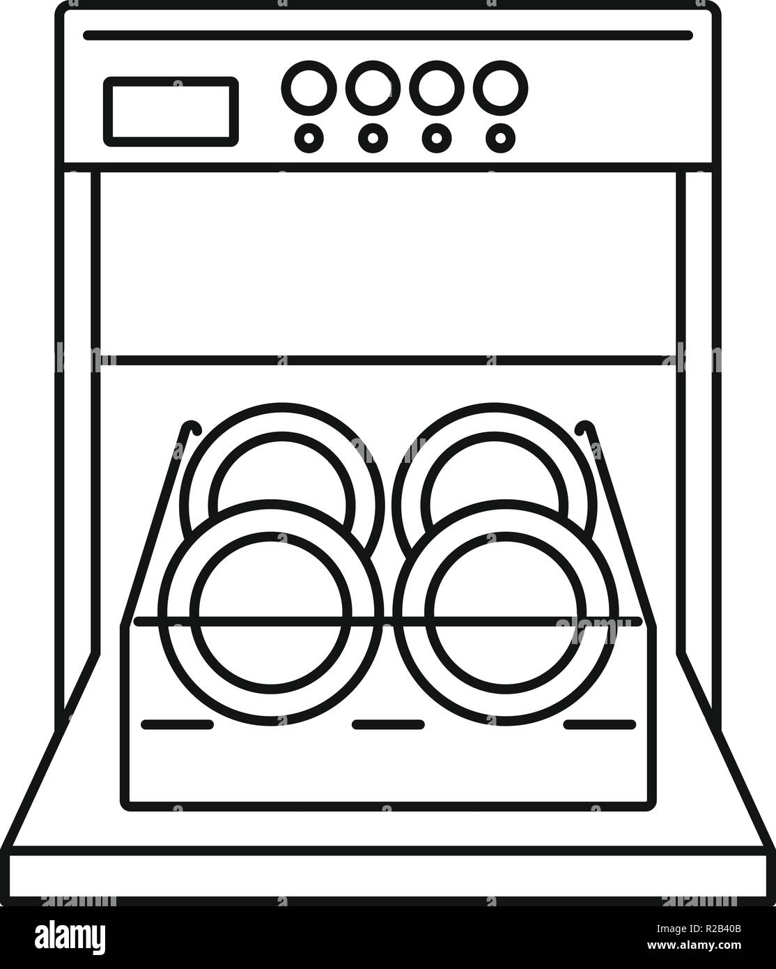 Open dishwasher icon. Outline illustration of open dishwasher vector ...