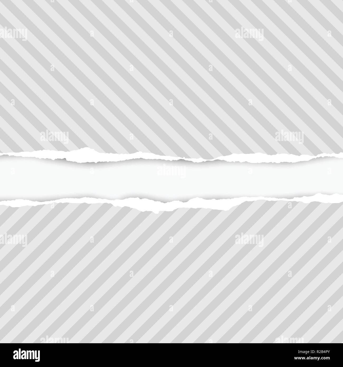 Lined ripped horizontal grey paper for text or message are on white ...