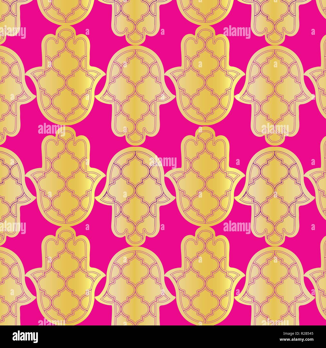 Seamless arabic khamsa hand of fatima illustration on a golden ...